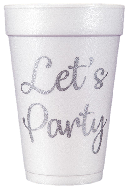 Pre-Printed Styrofoam Cups | Let's Party (silver) – Limelight Paper ...